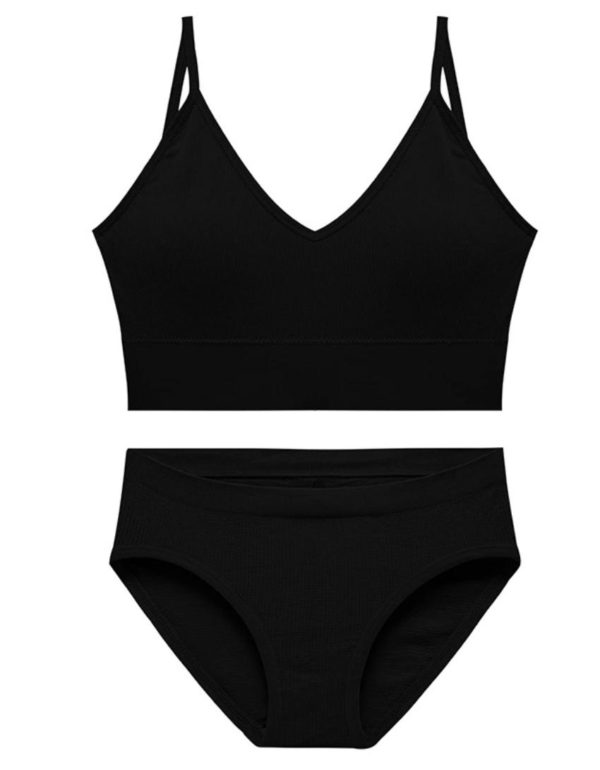 Black Rib Cotton Matching Set for Women – Omi Beauty